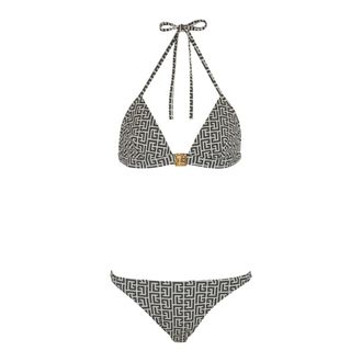 Balmain Femme, Maillots de bain, Noir, Taille: 42 FR Maillot de bain deux pi&egrave;ces &agrave; monogramme PB Labyrinthe