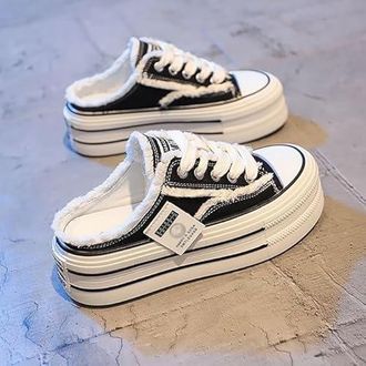 Generic Mules en toile à enfiler pour femme, baskets épaisses pour femme, tendance, confortables, légères, antidérapantes, à lacets, chaussures décontractées 