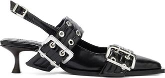 Ganni Femme, Chaussures, Noir, Taille: 39 EU Feminine Buckle Kitten Heel Box Oleatex