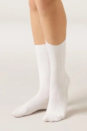Calzedonia Gerippte Socken In 3/4-l&auml;nge Wei&szlig;
