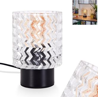 HOFSTEIN Tischleuchte Falgorosa, Tischlampe aus Metall/Glas in Schwarz/Klar, Leuchte im modernen Vintage/Retro-Design mit Schirm aus Glas (Ø 11 cm) u. An/-Ausc
