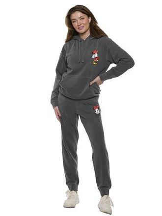 Disney Mickey Minnie Mouse Ensemble sweat &agrave; capuche et jogging assortis 2 pi&egrave;ces D&eacute;lavage min&eacute;ral, Gris anthracite, Medium