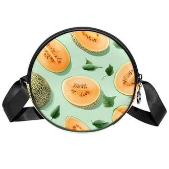 Generic Sac &agrave; bandouli&egrave;re circulaire pour femme, motif cantaloup, petit sac &agrave; bandouli&egrave;re avec fermeture &eacute;clair, bretelles r&eacute;glables, sac &agrave; main rond d&eacute;contra