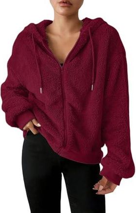 Generic Veste en peluche pour femme - Manteau en peluche Fuzyy - Léger - Printemps - Automne - Transitionnel - Tendance - Joli manteau fin - Pour lextérieur e