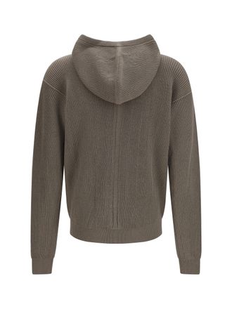 Rick Owens Mens Ribbed Virgin Wool Knit Hoodie Dust Fleece Ovis Aries Knitwear Sweater