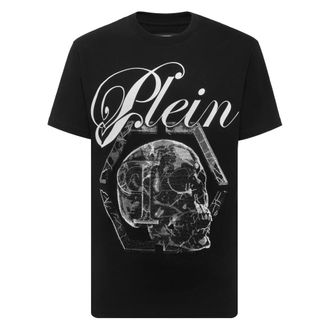 Philipp Plein Rundhals-T-Shirt Marble Skull - - Tops - Herren - Schwarzk - L