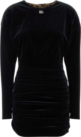 Dolce & Gabbana Femme, Robes, Noir, Taille: 32 FR Courte robe drap&eacute;e en velours avec logo DG
