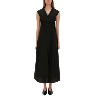 Alysi V-Neck Midikleid mit Raffung - - Dresses - Damen - Schwarzk - XS