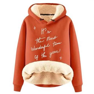 Generic 2026 Printemps Mode No&euml;l Lettre Litt&eacute;raire Imprim&eacute;e Femmes Automne Et Hiver Velours &Eacute;pais Chaud Cardigan Sweat &agrave; Capuche, Orange, XXL
