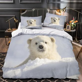 Generic Eisb&auml;ren Bettw&auml;sche 155x220 3D Drucken Schneetiere Bettw&auml;sche-Sets Weiche Kuschelig Mikrofaser Bettbezug mit 2 Kissenbez&uuml;ge 80x80 cm mit Rei&szlig;verschlus