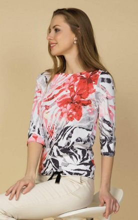 Passioni 3/4-Arm-Shirt mit floralem Print und Tunnelzug