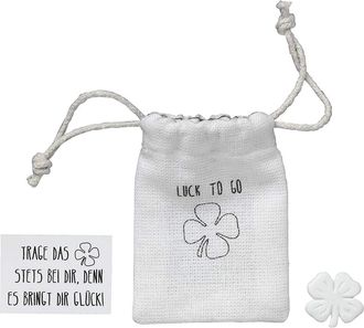 R&auml;der Kleiner Taschenbegleiter Luck to Go, Kleeblatt wei&szlig;, Ma&szlig;e Beutel: 8 x 6 cm, Ma&szlig;e Figur: 2,4 x 2,2 cm