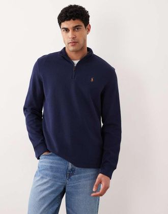 Polo Ralph Lauren Pull &agrave; logo embl&eacute;matique et demi-fermeture &eacute;clair - Bleu marine