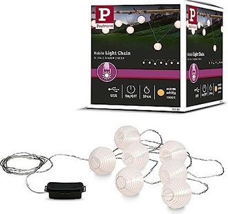 Paulmann 94166 LED Akkuleuchte Outdoor Lichterkette 7er Mobile Lampion incl. 7x0,02 Watt IP44 Mobiles Licht Wei&szlig; Akkulampe Kunststoff Kabellos 3000 K