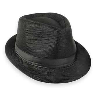 Schramm Fedora Hut f&uuml;r Damen und Herren Panamahut mit Stoffband Sonnenhut in 5 Umfang 56-58cm 100% Polyester Gangster-Hut Trilby-Look, Farbe:schwarz