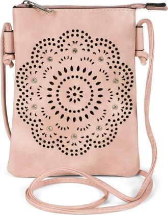 styleBREAKER Umh&auml;ngetasche Mini Umh&auml;ngetasche Blumen Cutout und Strass