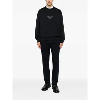 Emporio Armani Logo-Embroidered Crew Neck Sweatshirt - Blue