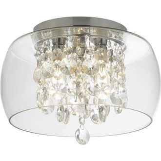 Searchlight Searchlight - Plafonnier curva 3L m&eacute;tal chrome, abatjour verre transparent,pampille cristal IP44 clii G9 3x33w Diam 28cm