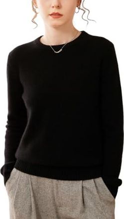 Dissa Pull Cachemire Femme Noir Col Rond Solide Couleur Tricoté en Vrac Manches Longues épais Pull en Cachemire et Laine,EU 38,SPR2448