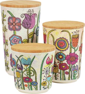 WENKO Vorratsdose Mod. Garden aus nachhaltigem Bambus 3er Set für Elegante und umweltfreundliche Aufbewahrung in Küche und Haushalt 15x10x10 cm