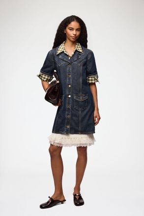 Ganni Minikleid aus strukturiertem Denim blau