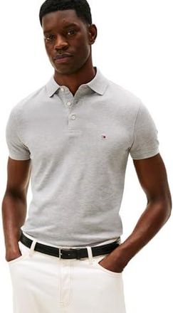 Tommy Hilfiger Polo &agrave; Manches Courtes pour Homme en Coton piqu&eacute; Stretch et Bio Coupe ajust&eacute;e, Gris Clair p&acirc;le, Taille S