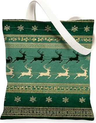 Generic Sacs fourre-tout en toile avec motif de renne de No&euml;l - L&eacute;gers et lavables - Pour courses, voyages, plage, ext&eacute;rieur - 33 x 38 cm