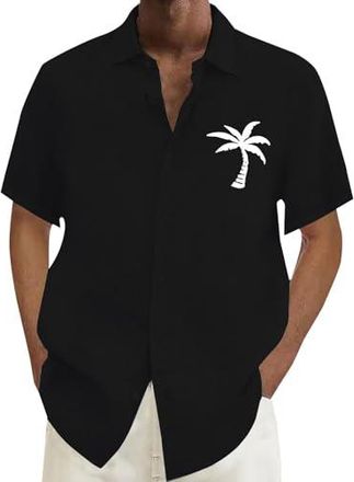 Generic Chemise d&eacute;t&eacute; &agrave; manches courtes pour homme - Coupe droite - En lin - Perm&eacute;able &agrave; lair - Pour les vacances - Chemise de plage avec boutonni&egrave;re - Pour l&eacute;
