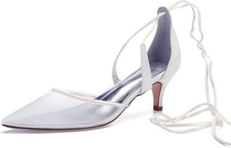 Generic Escarpins Femme Kitten Heels Mari&eacute;e Talons Bas Bout Pointu Lani&egrave;re Cheville Haut Sexy Heel Chaussures De Mariage 6Cm,Blanc,38 EU