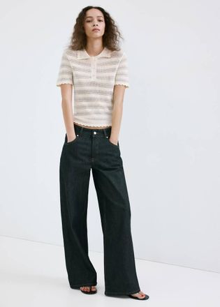 Mango Gestreifter Lochstrickpullover ecru - Damen - XS - MANGO