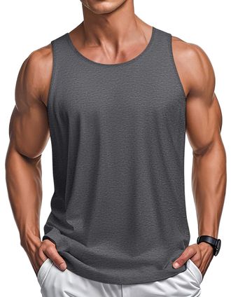 Magcomsen Tanktop Herren Sommer Muskelshirt Atmungsaktiv Achselshirts Stretch Tank Top f&uuml;r Outdoor, Sport, Dunkelgrau, 3XL