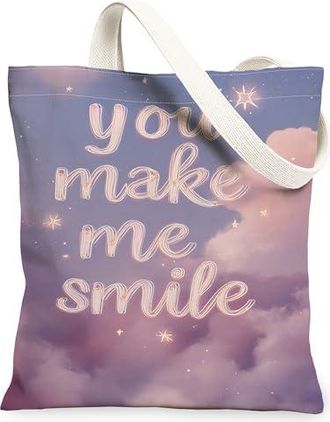 Generic Sacs fourre-tout en toile avec motif de nuage fantaisie, sacs d&eacute;picerie r&eacute;utilisables, l&eacute;gers et lavables, violet, 13x15 Inch