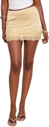 Generic Jupe courte en dentelle pour femme - Coupe ajust&eacute;e - Couleur unie - Patchwork - Taille basse, a-jaune, 5XL