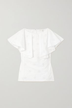 Chlo&eacute; Oberteil Aus Biobaumwollpopeline Mit Lochstickerei Und Volants - Wei&szlig;