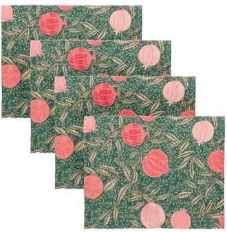 Riva Paoletti Pomegranate Tischsets - Waschbare Opulente Fruchtund Blattgoldmuster Satz Von 4 Schnelltrocknend Platzsets (Gr&uuml;n - 46x36cm)