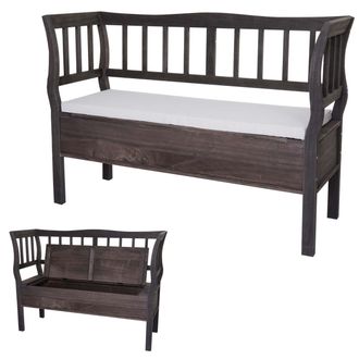 Mendler Sitzbank T207, Bank Truhenbank Holzbank Aufbewahrungstruhe, Staufach Kissen Holz 119cm - grau-braun, Shabby