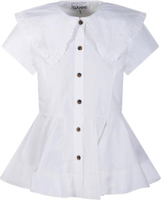Ganni Femme, Blouses et Chemises, Blanc, Taille: 32 FR Chemise &agrave; Col Claudine en Coton Stretch