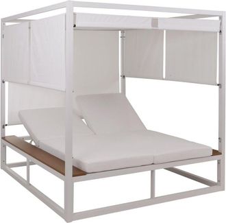 Hhg Neuwertig] Aluminium Lounge-Gartenliege HHG 345b, xl Sonnenliege Bali-Liege Daybed, 10cm-Polster wei&szlig; Polster creme