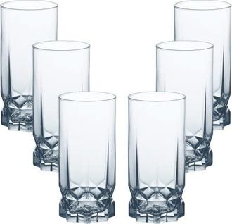 Ambition Hoche Gl&auml;ser 6 St&uuml;ck Diamond 6,5 x 6,5 x 14 cm 325 ml Gl&auml;ser-Set Wassergl&auml;ser Trinkgl&auml;ser Longdrinkgl&auml;ser elegant transparent Sp&uuml;lmaschine Mikrowelle