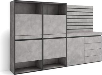 Skraut Home | Schuhregal, Schuhschrank | Schuhaufbewahrung | 227x145x35 cm | F&uuml;r Schlafzimmer, Zimmer | Kommode mit Schubladen | Lamellenwand Holz | Moderner Stil