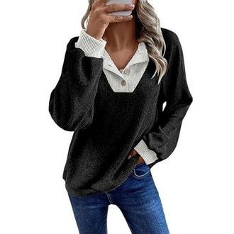 Generic Pull pour femme - Pull en tricot c&ocirc;tel&eacute; - Coupe ample - &Eacute;paules tombantes - Manches longues - Pour lautomne et lhiver - Style d&eacute;contract&eacute;, Noir, XXL