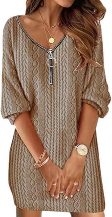 Onsoyours Robe Femmes Casual Long Tops Automne Hiver Fermeture Éclair Manches Longues Pullover Tunique Ample Couleur Unie Mini Sweat Décontracté De Soirée A Kak