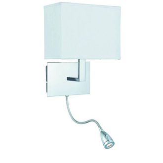 Searchlight Applique orientable, support mural 2 lampes, bras Flexi LED, chrome, abat-jour blanc