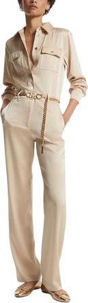 Michael Kors Satin-Jumpsuit mit G&uuml;rtel - - Jumpsuits & Playsuits - Damen - Beige - S