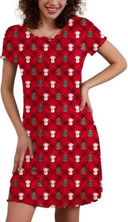 Ekouaer Camicia da Notte da Donna Manica Corta Cuciture Arricciate morbide Loungewear,Rouge, L