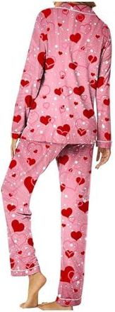 Generic Pyjama Femme Deux Pi&egrave;ces Imprim&eacute; F&ecirc;tes Bouton Manches Longues, Printemps Soir&eacute;e Tenue de Maison Soyeux Doux Confortable Loose Respirant D&eacute;tente
