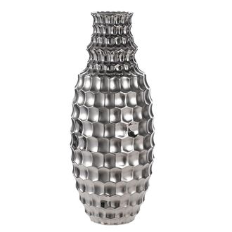 Gilde Vase Hexagon - Keramik - bauchig - H&ouml;he 53cm x &Oslash; 22cm - Silber - gl&auml;nzend/matt - Dekovase