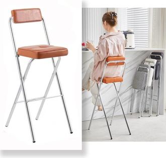 Generic Hoher, klappbarer Barhocker mit R&uuml;ckenlehne, gepolstertem Ledersitz, tragbarer Tresenhocker f&uuml;r K&uuml;cheninsel, Caf&eacute;, Gesch&auml;ft - platzsparendes Design
