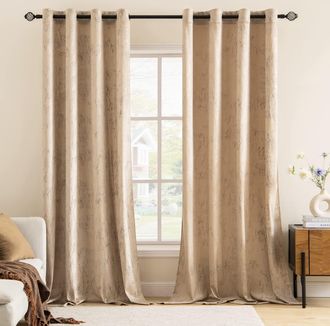 Miulee Gardinen Gold Folie Druck Samtvorhänge Vorhang Funkeln Vorhänge mit Ösen Thermogardine Ösenvorhang für Schlafzimmer Wohnzimmer 2er Set 140 x 245 cm(B 