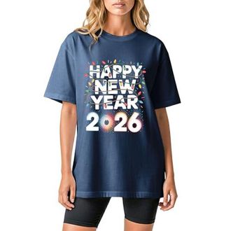 Generic Chemises du Nouvel An pour couples - Happy New Year 2026, T-shirt &agrave; manches courtes et col rond pour femmes | pour voyage, noir fonc&eacute;, 4XL